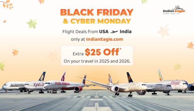 Black Friday Flight Deals from USA to India with $25 Indian Eagle Discount